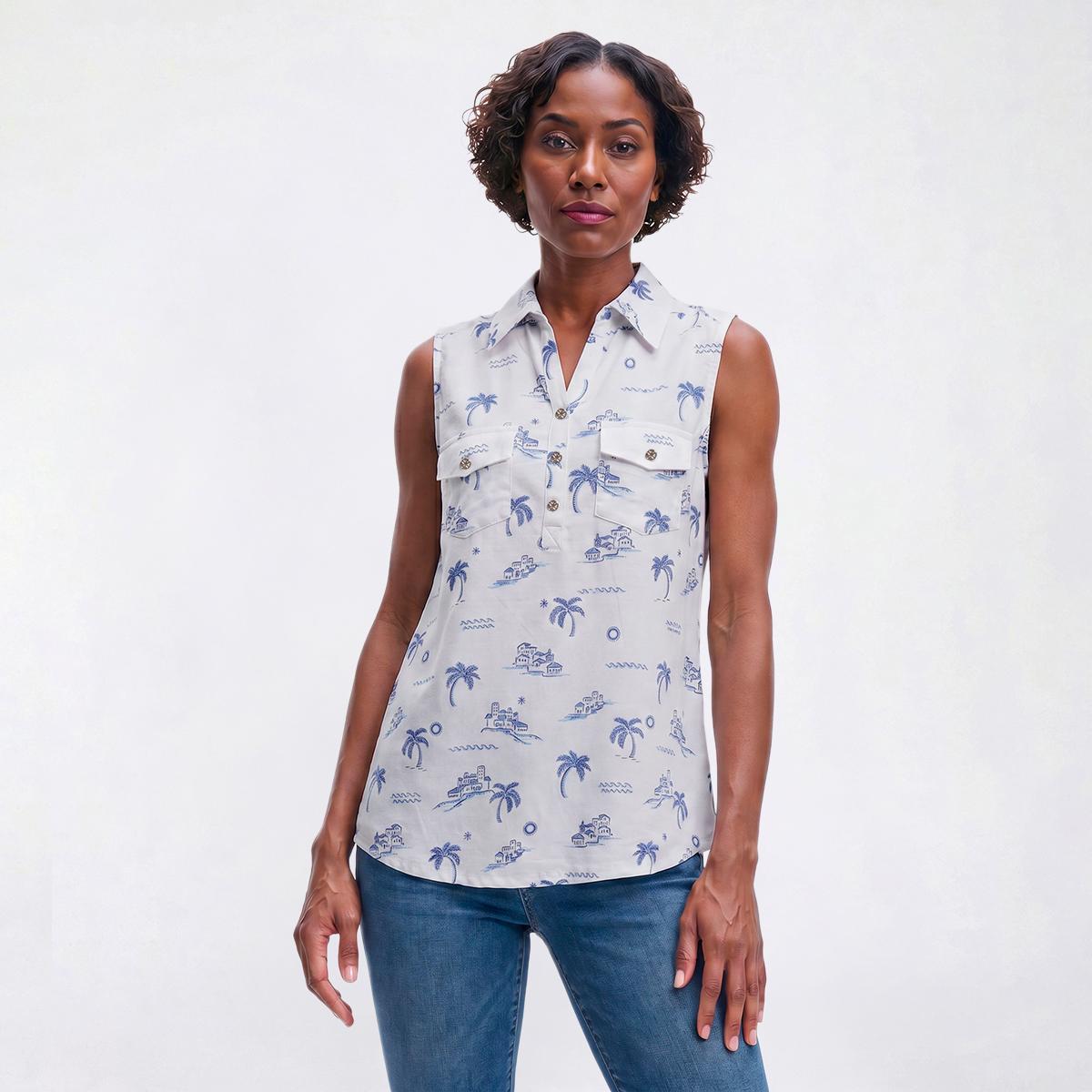 Click here for Petite Emily Daniels Sleeveless Tropical Two Pocke... prices